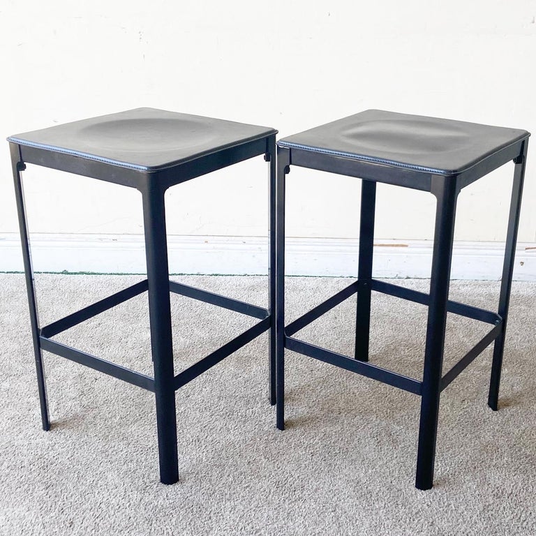 Italian Matteograssi Black Leather Top Counter Stools, a Pair at 1stDibs