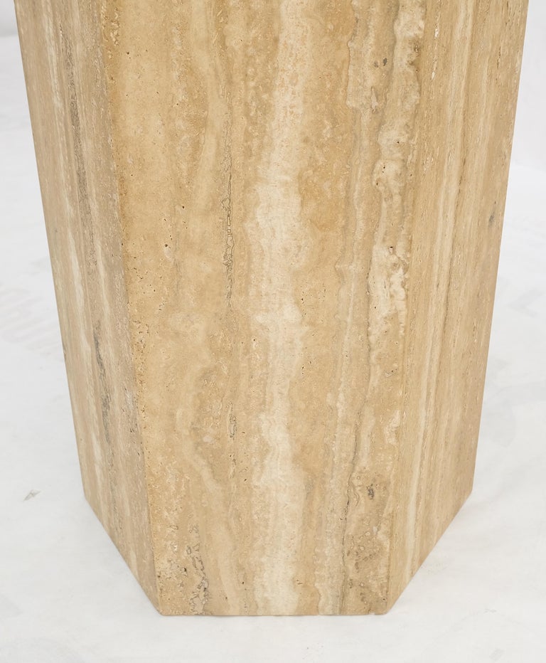 Italian MCM Travertine Hexagon Base Round Glass Top Dining Dinette ...