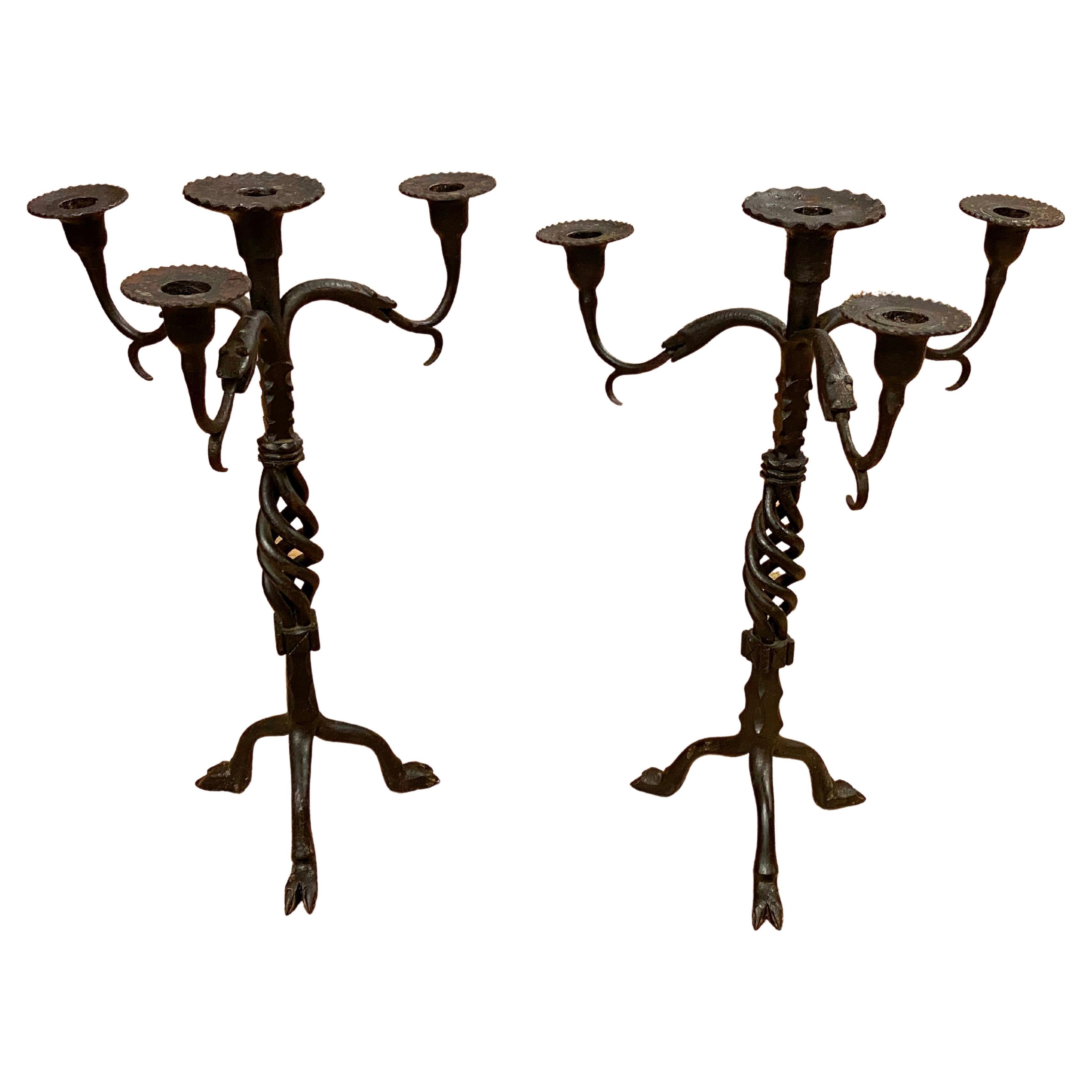 French Medieval Revival Cast Iron Chain Candleholders, a Pair, circa ...