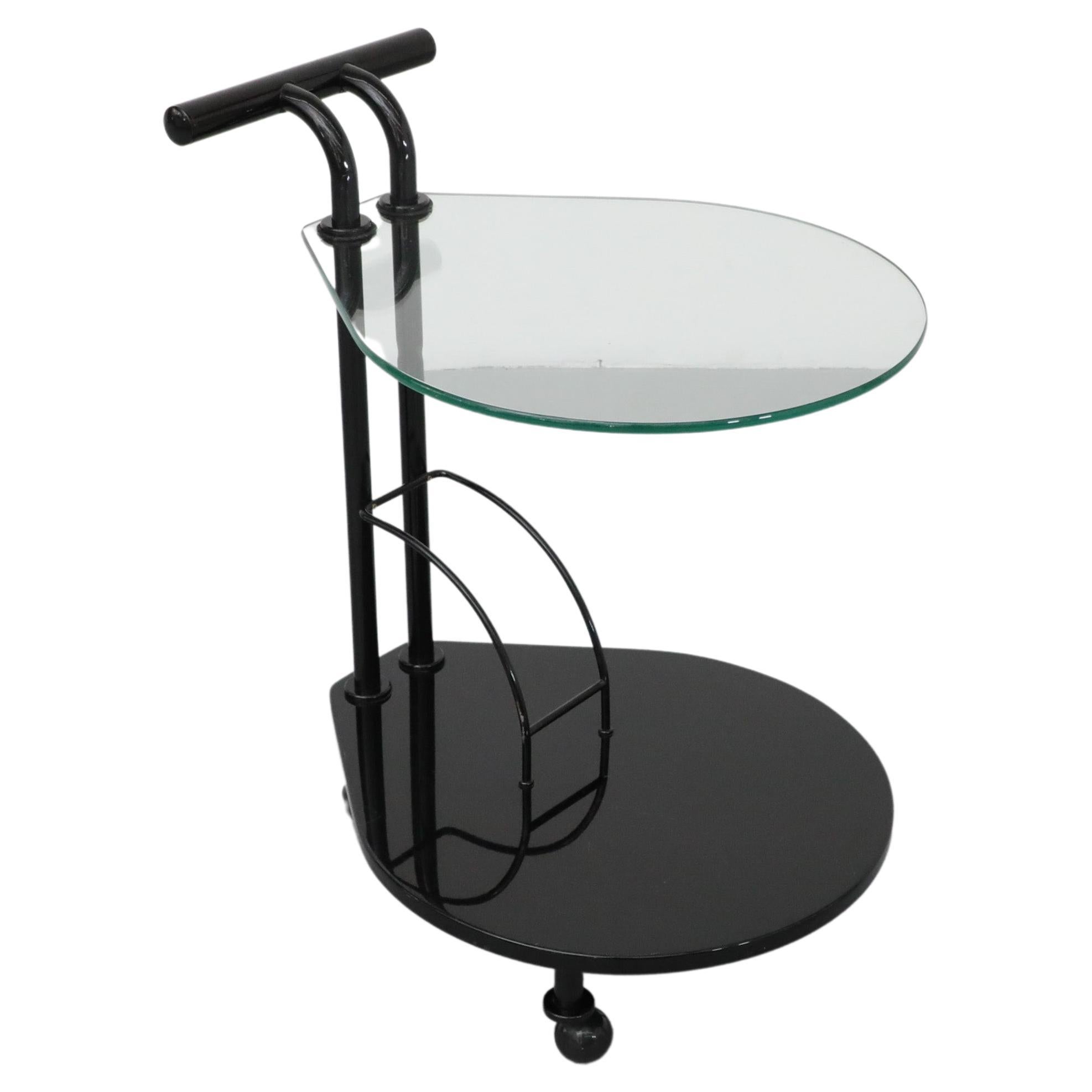 Italian Memphis Style Two Tiered Rolling Bar Cart w/ Black Frame and ...