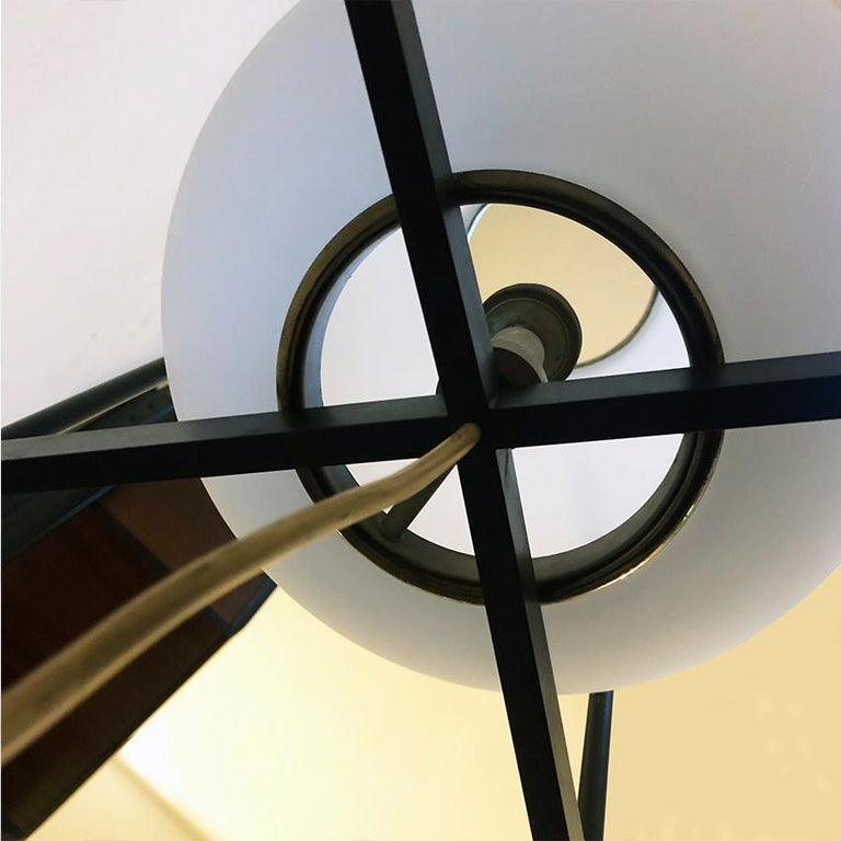 Italian Metal Rod and Opaline Glass Floor Lamp, 1950s For Sale at 1stDibs