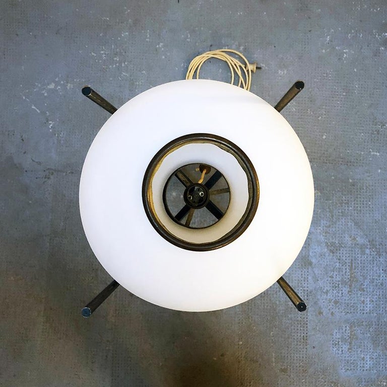 Italian Metal Rod and Opaline Glass Floor Lamp, 1950s For Sale at 1stDibs