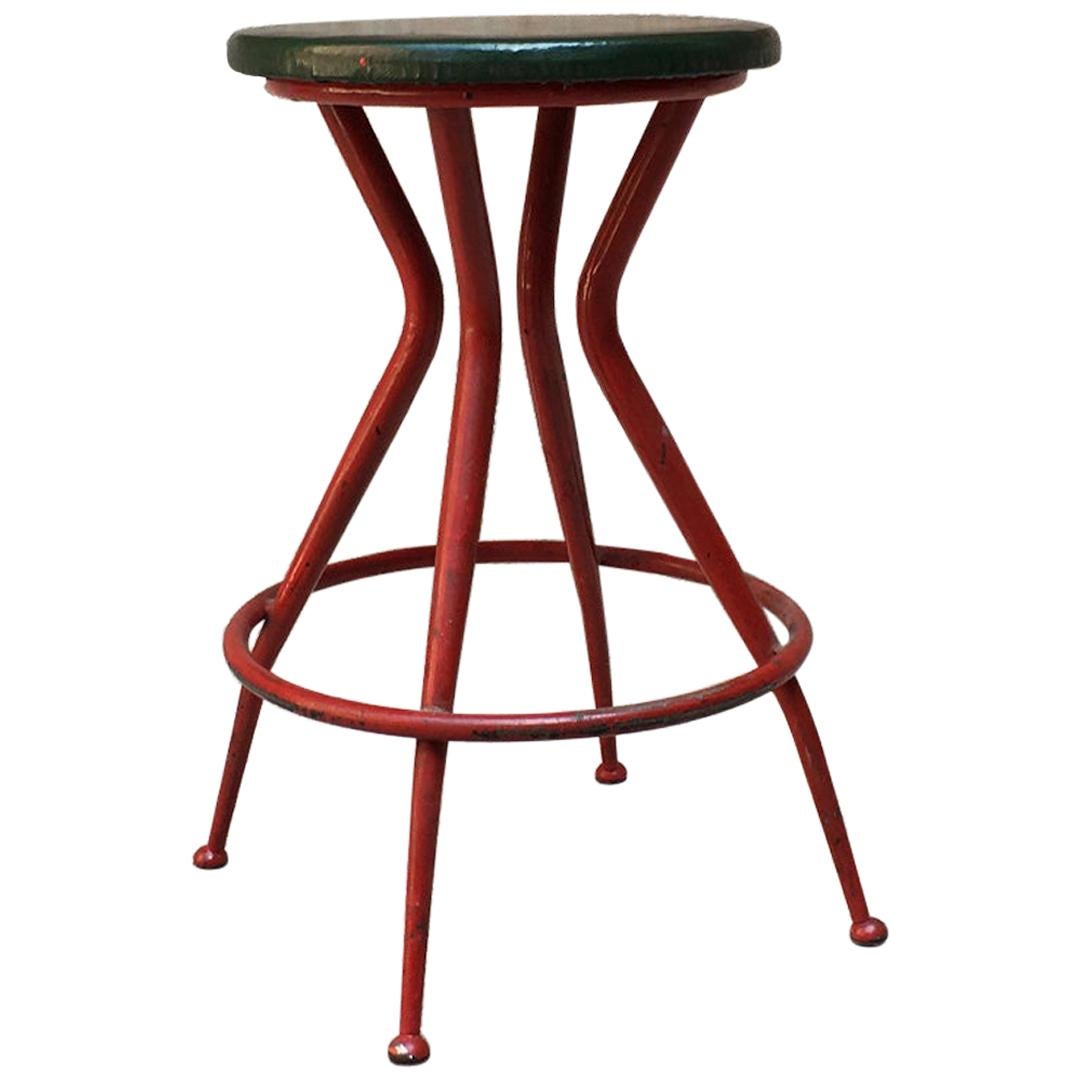 Vintage Industrial Metal Stools with Original Paint For Sale at 1stDibs