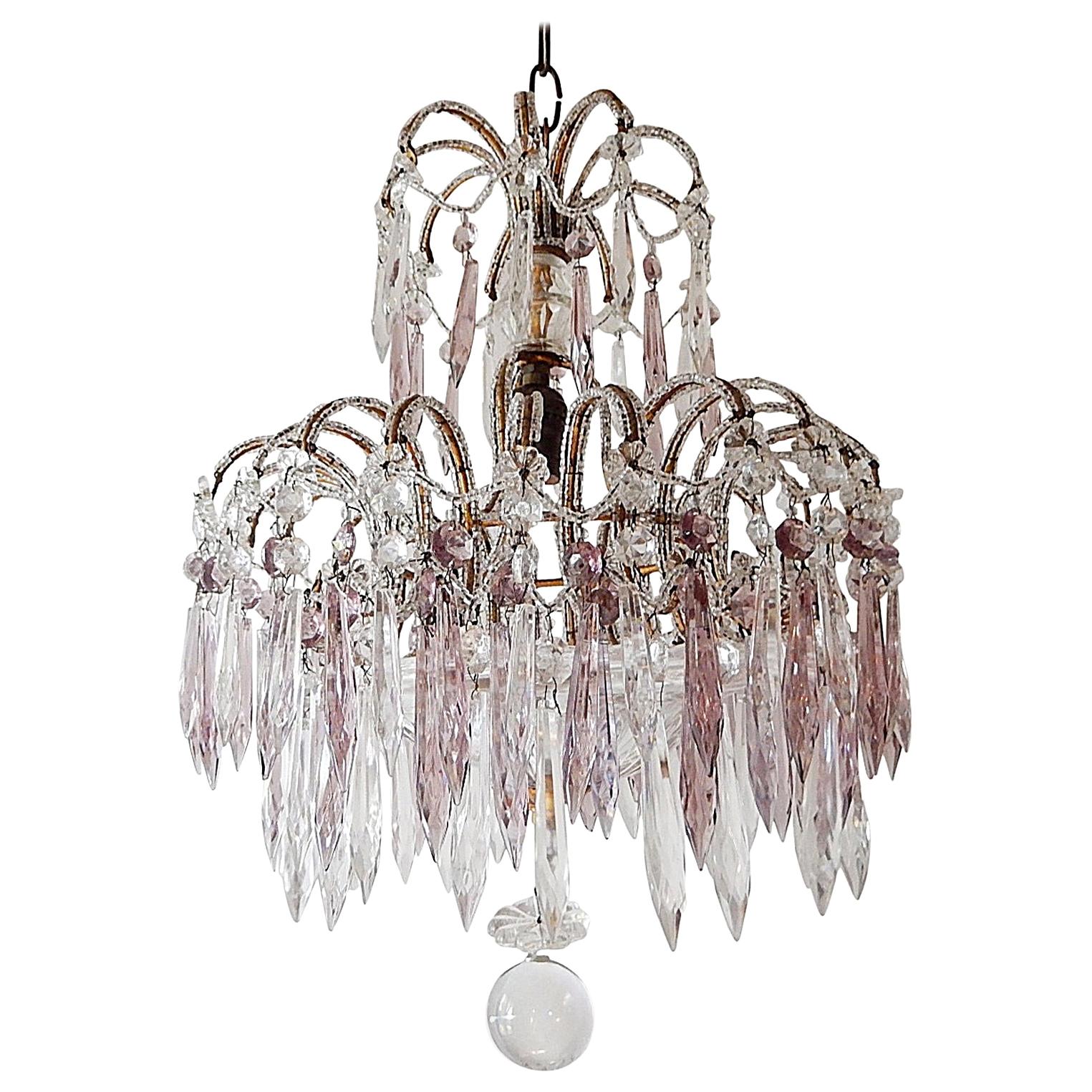 Italian Micro-Beaded Amethyst Crystal Prisms Chandelier For Sale at 1stDibs