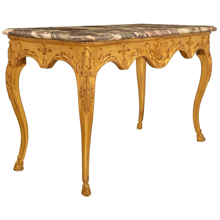 Italian Mid-18th Century Louis XV Period Giltwood and Marble Center ...