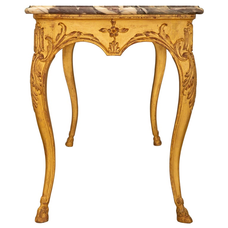 Italian Mid-18th Century Louis XV Period Giltwood and Marble Center ...