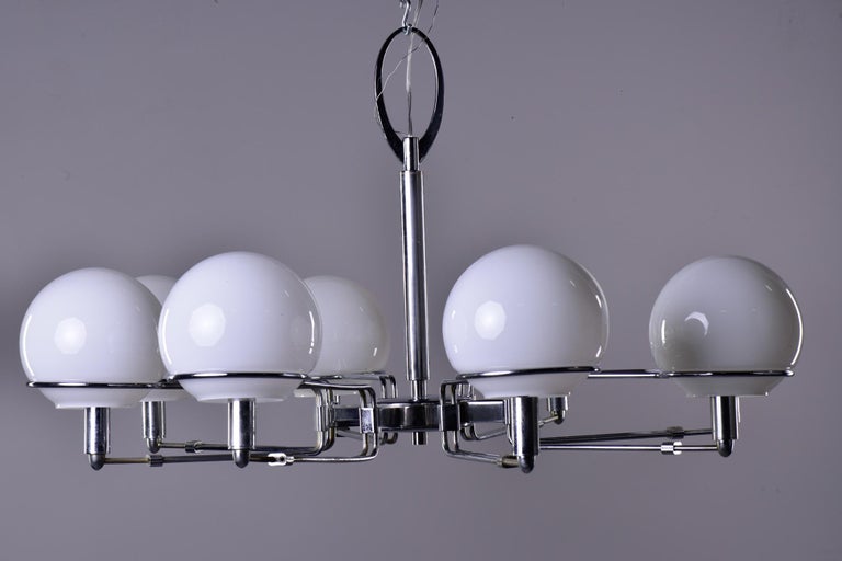 Italian Mid Century 8 Light Fixture with White Globes and Chrome Base ...