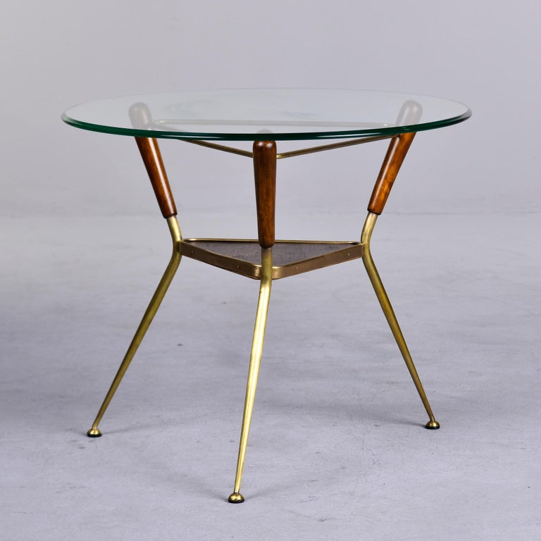 Italian Midcentury Atomic Style Side Table in Brass Glass and Wood For ...