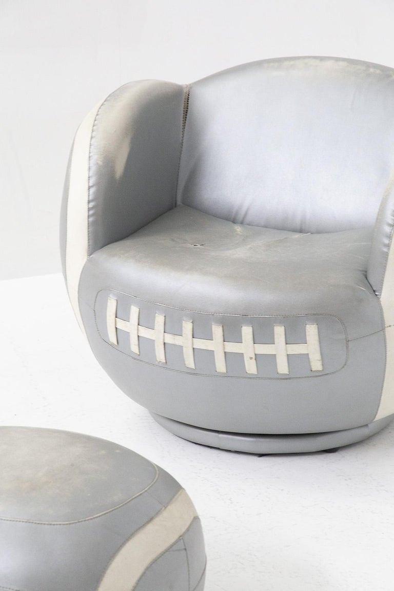 Italian Mid-Century Baseball Armchair and Footstool For Sale at 1stDibs