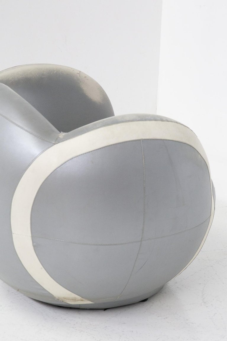 Italian Mid-Century Baseball Armchair and Footstool For Sale at 1stDibs