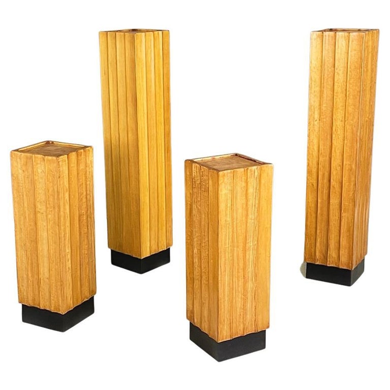 Italian Midcentury Black Light Wooden Square Pedestals with Wavy ...