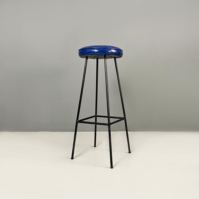 Italian Mid Century Black Matt Metal and Coloured Faux Leather Stools ...