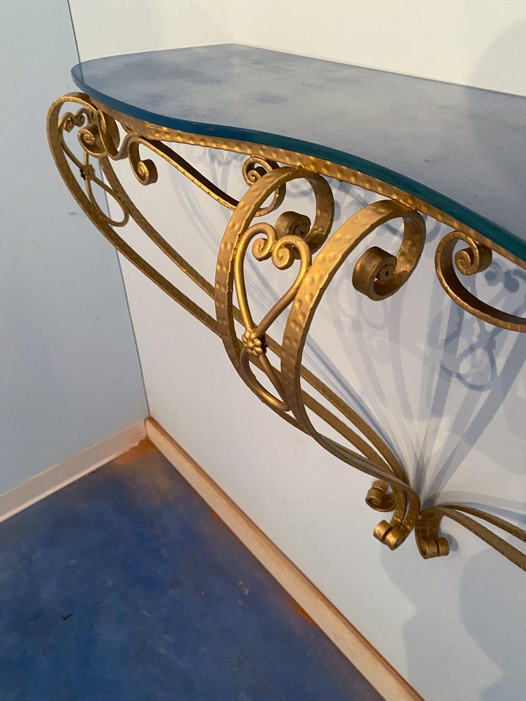 Italian Midcentury Blue Glass Gold Iron Console Table by Pier Luigi ...