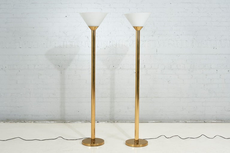 Italian Mid-Century Brass and Glass Torchiere Floor Lamps, 1960 For ...