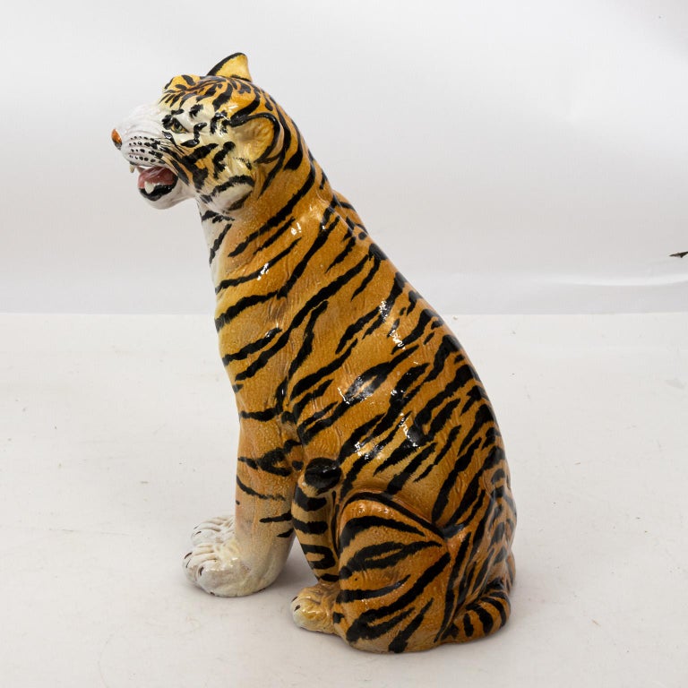 Italian Midcentury Ceramic Tiger Statue at 1stDibs