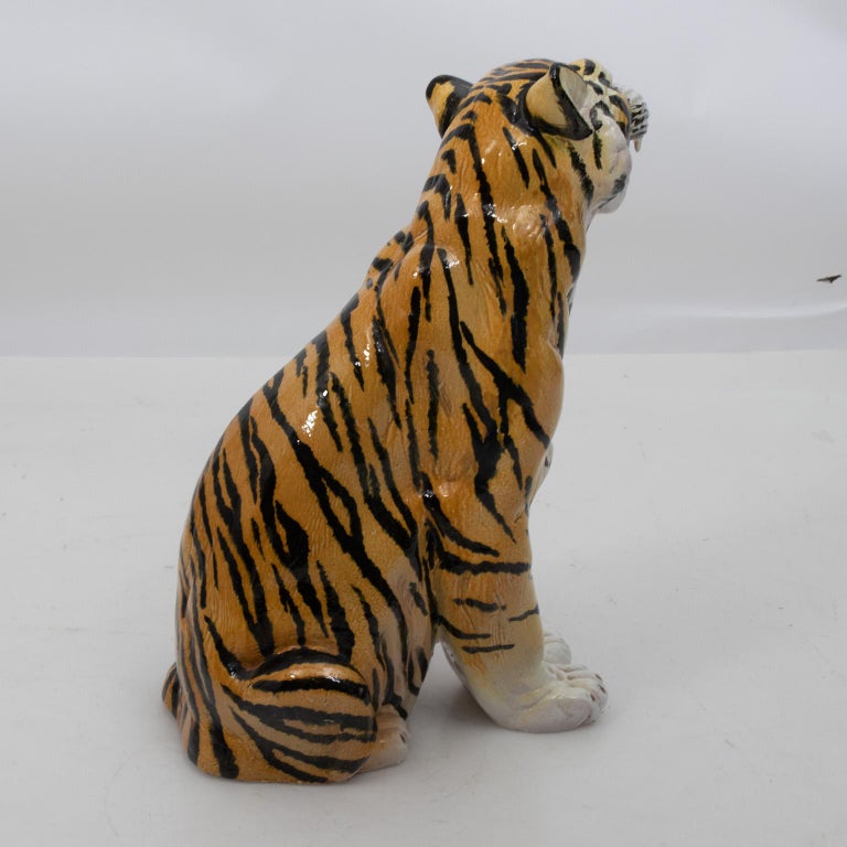 Italian Midcentury Ceramic Tiger Statue at 1stDibs