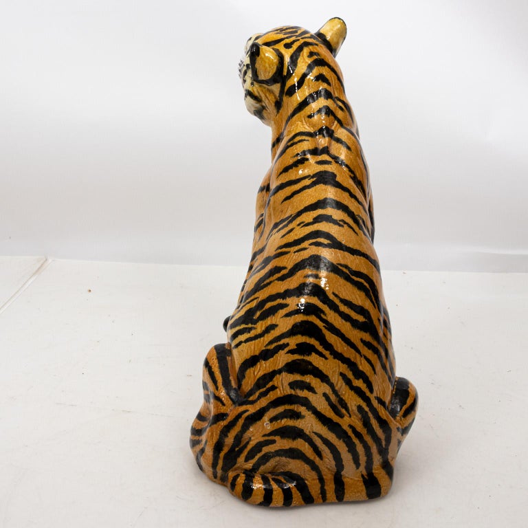 Italian Midcentury Ceramic Tiger Statue at 1stDibs