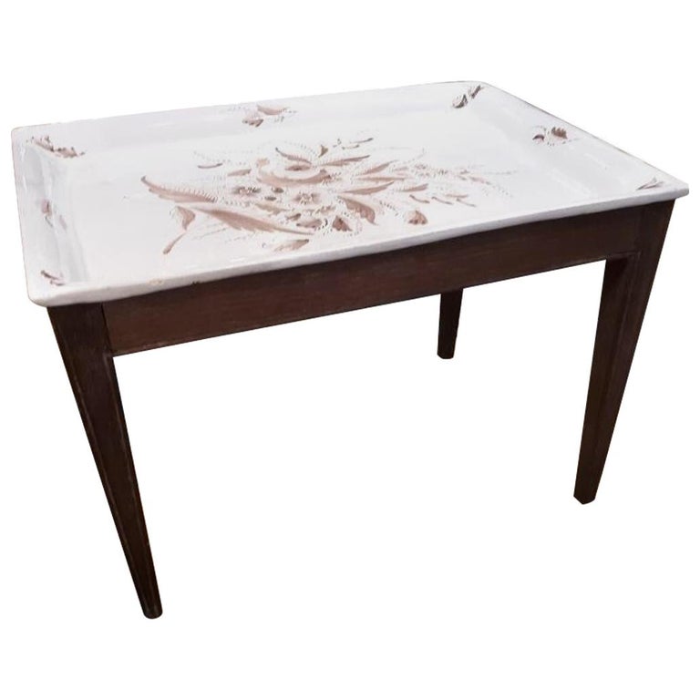 Italian Midcentury Ceramic Topped Tray Table For Sale at 1stDibs
