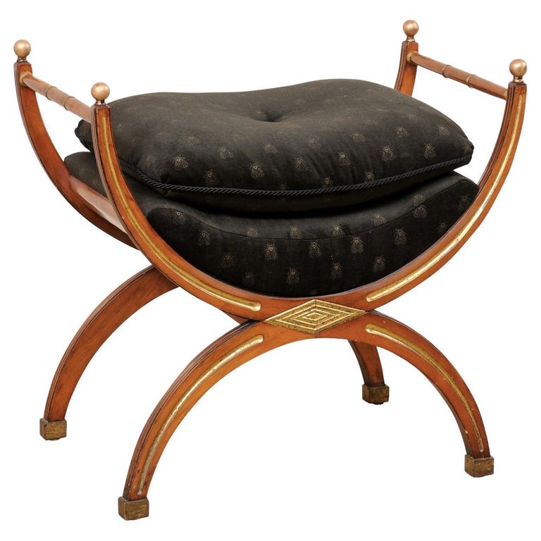 Italian Mid-Century Dante Style Stool W/ Nicely-Sized Cushioned Seat at ...