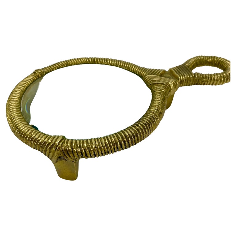 Italian Mid-Century Faux Rope Brass Table Magnifying Glass at 1stDibs