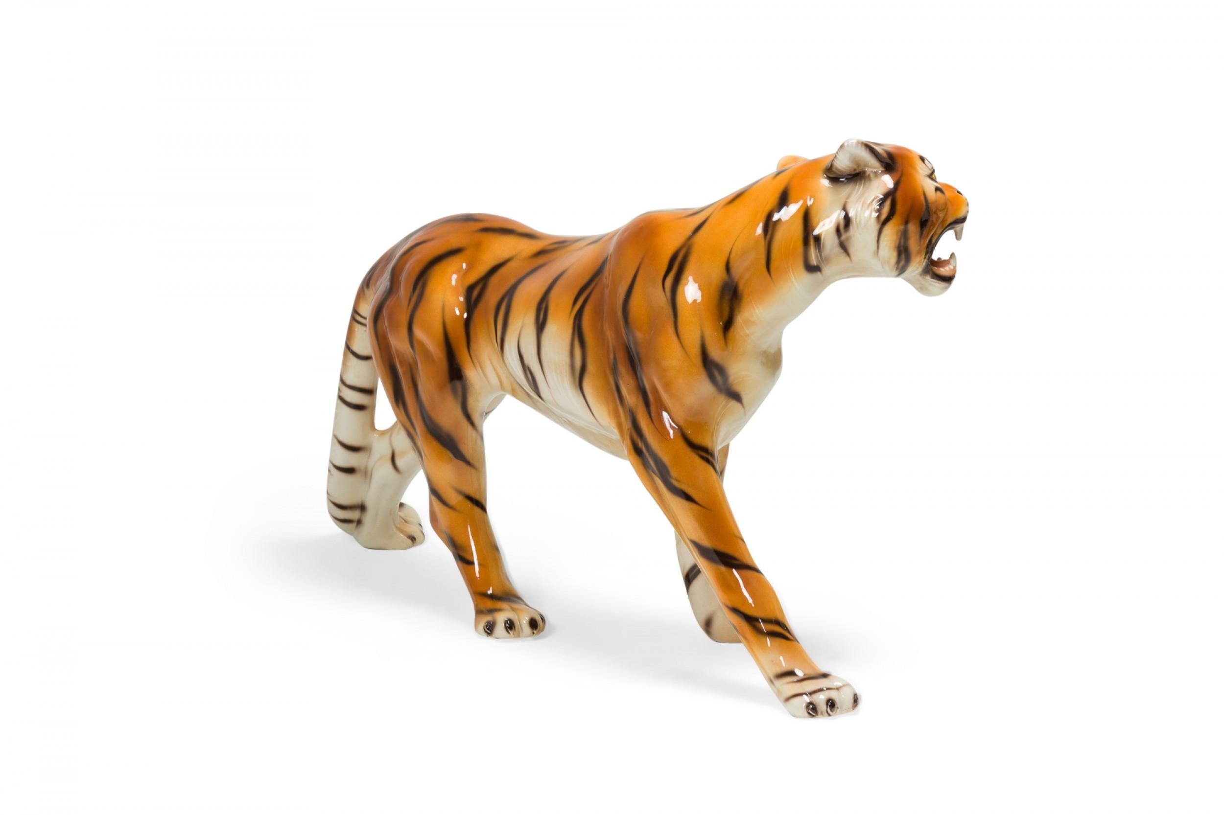 Italian Mid-Century Glazed Porcelain Striding Tiger Sculpture manner of ...
