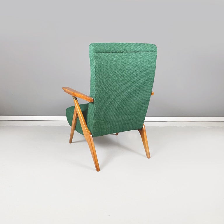 Italian Mid-Century Green Fabric Wood Reclining Armchair by Antonio ...