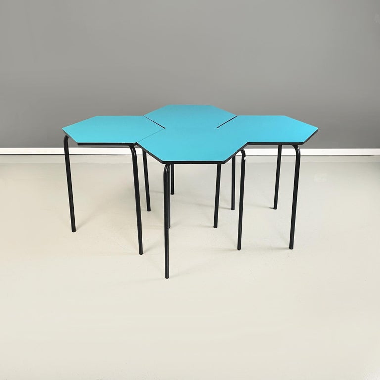 Italian Midcentury Hexagonal Bar Tables in Blue Formica and Black Metal ...