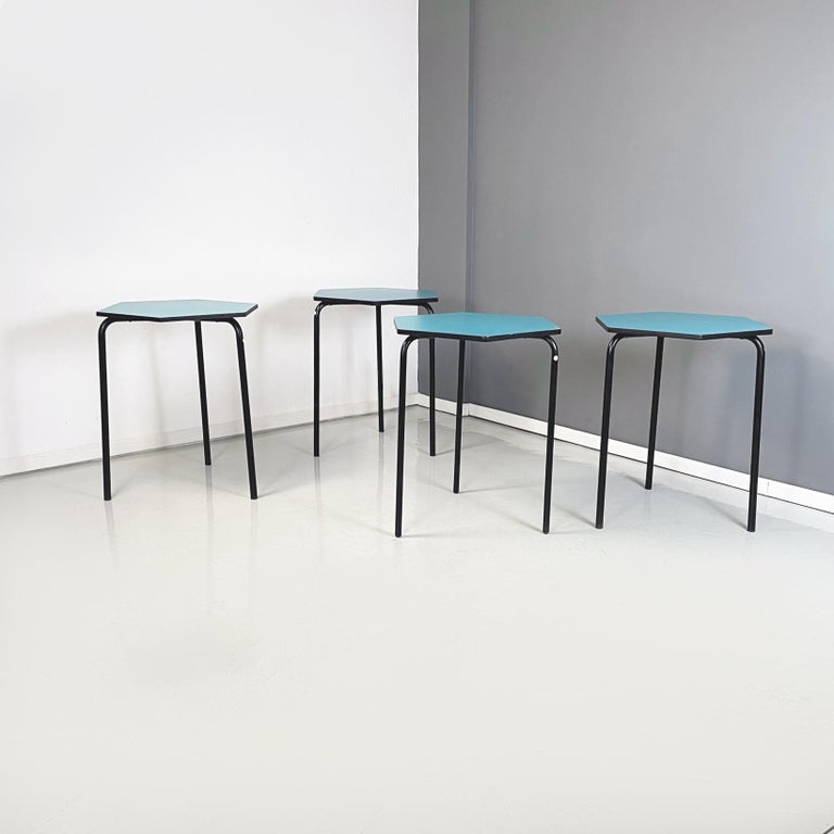 Italian Midcentury Hexagonal Bar Tables in Blue Formica and Black Metal ...