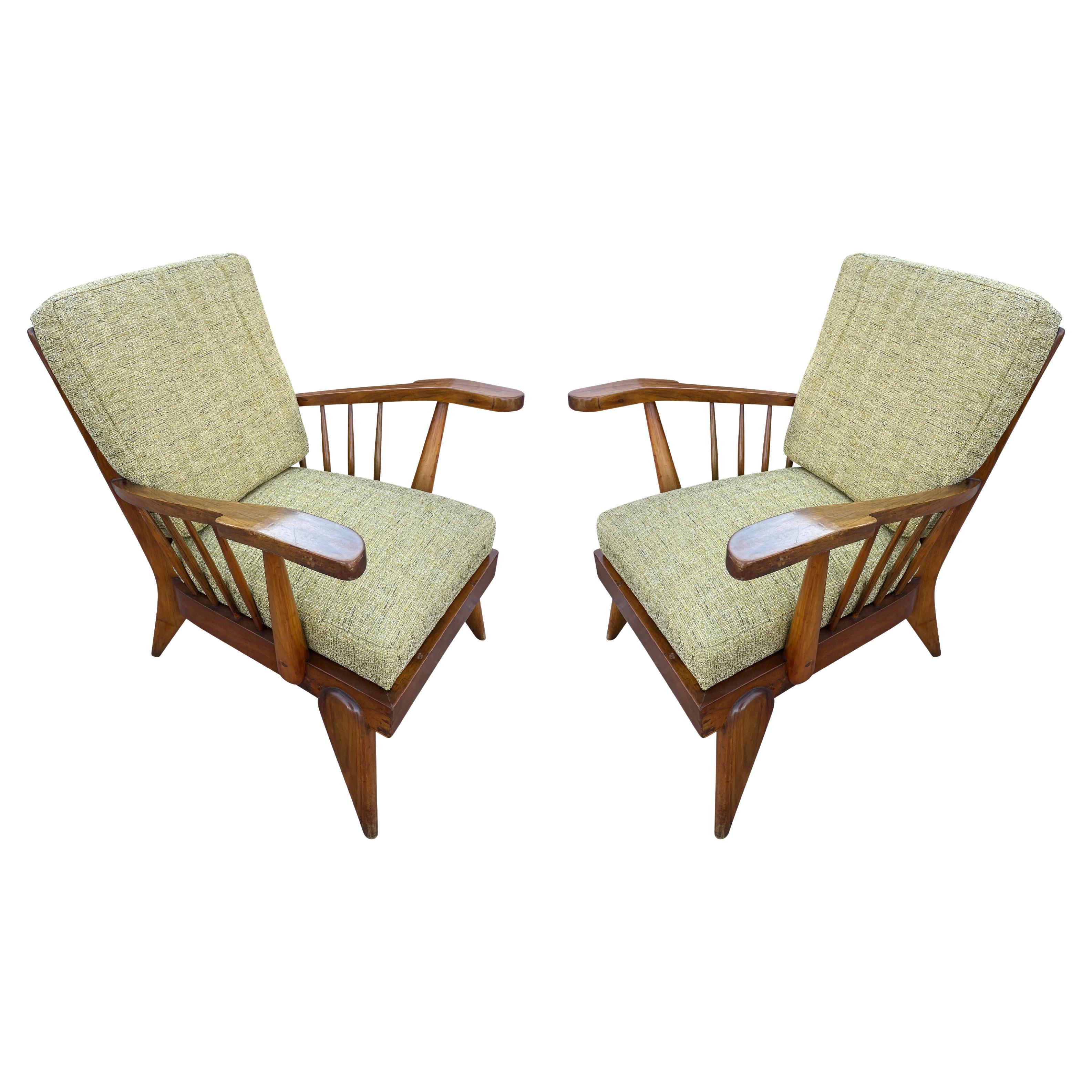 Italian Mid-Century Lounge Chairs with Wood Framing For Sale at 1stDibs