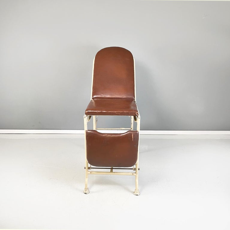 Italian Mid-Century Medical Laboratory Bed Brown Leather and White ...