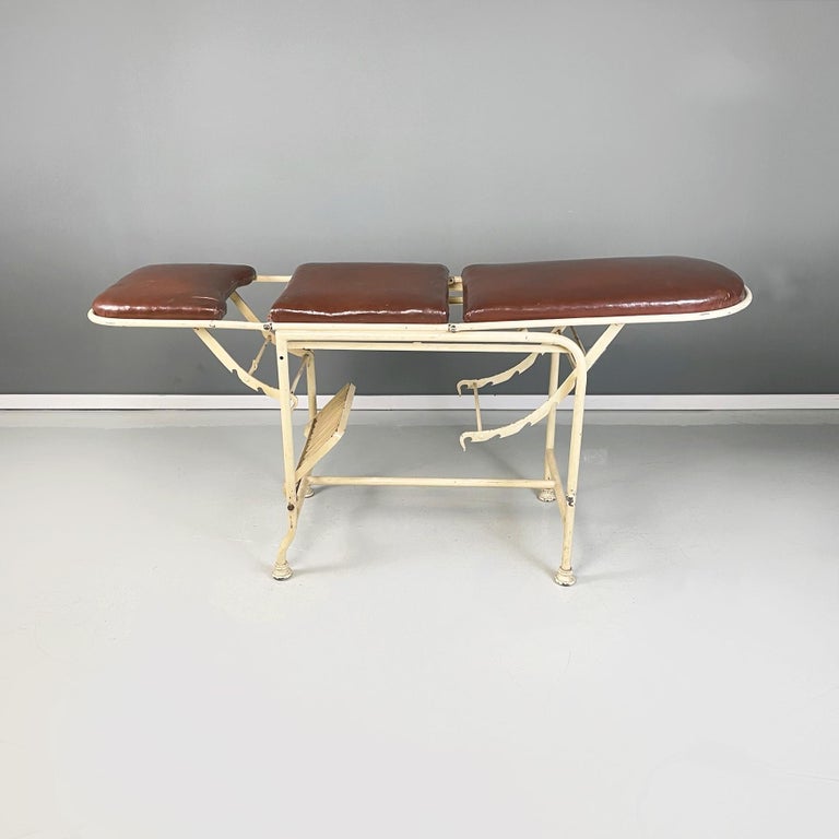 Italian Mid-Century Medical Laboratory Bed Brown Leather and White ...