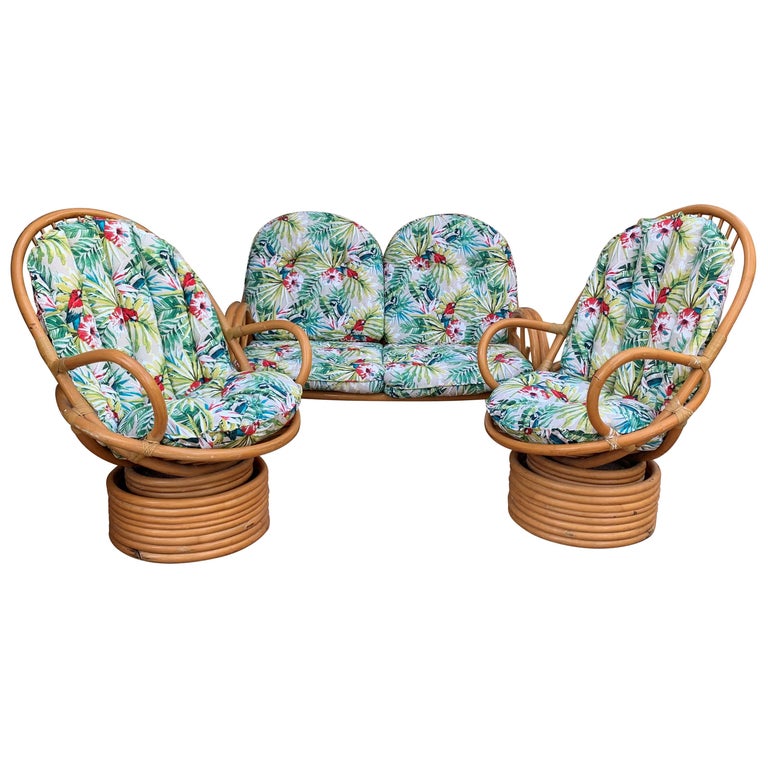 Italian Mid-Century Modern Bamboo Set of Lounge Patio with Settee and ...