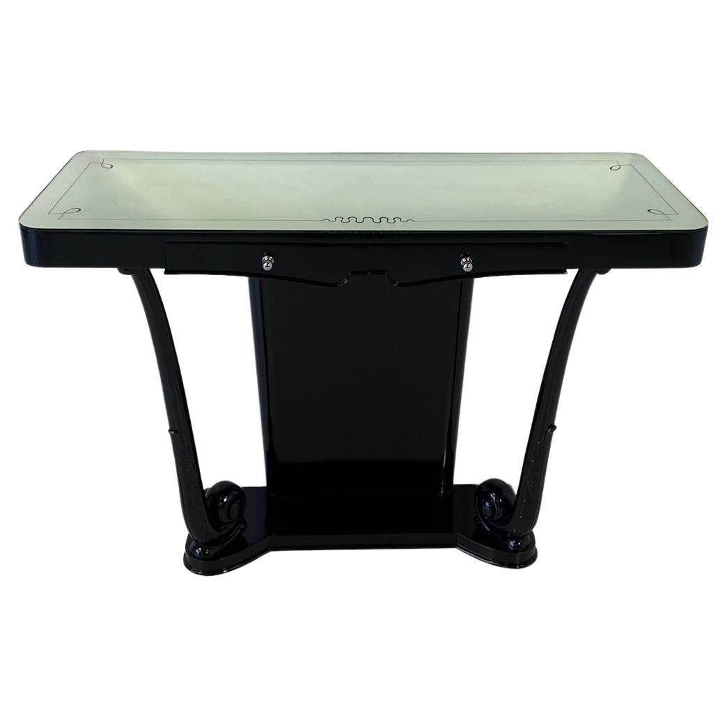 Mid-Century Black Iron Console Table with Glass Top, Italy, 1950s-1960s ...