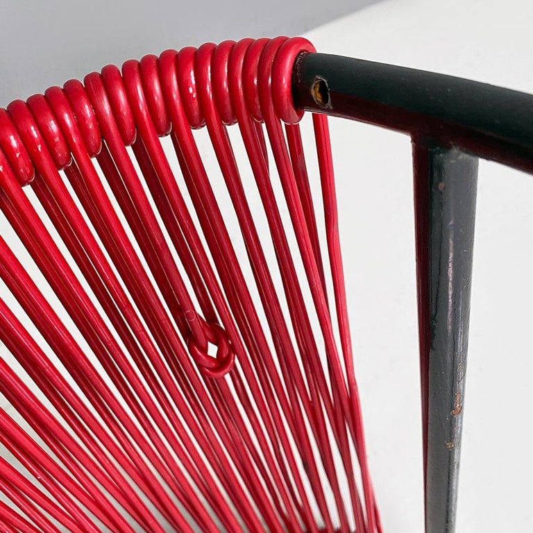 Italian Mid-Century Modern Black Metal and Red Plastic Footrest or ...