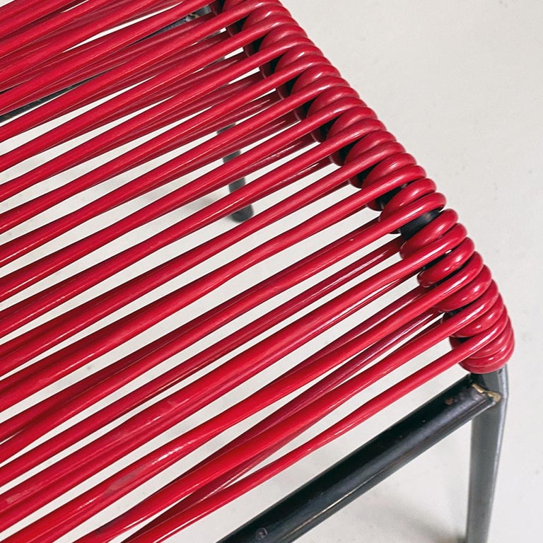 Italian Mid-Century Modern Black Metal and Red Plastic Footrest or ...