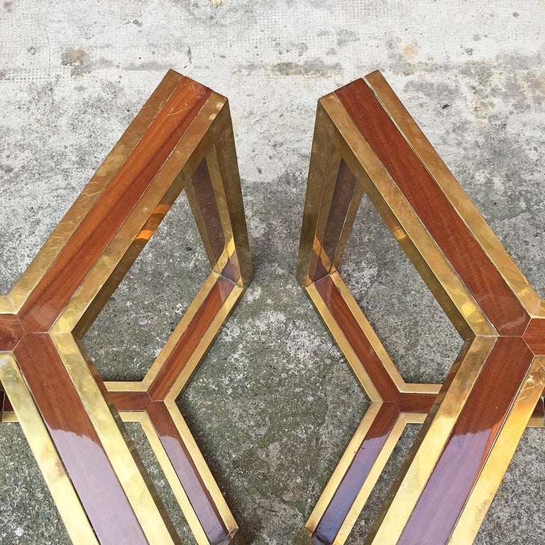 Italian Mid-Century Modern Brass and Wood Bases, 1980s at 1stDibs