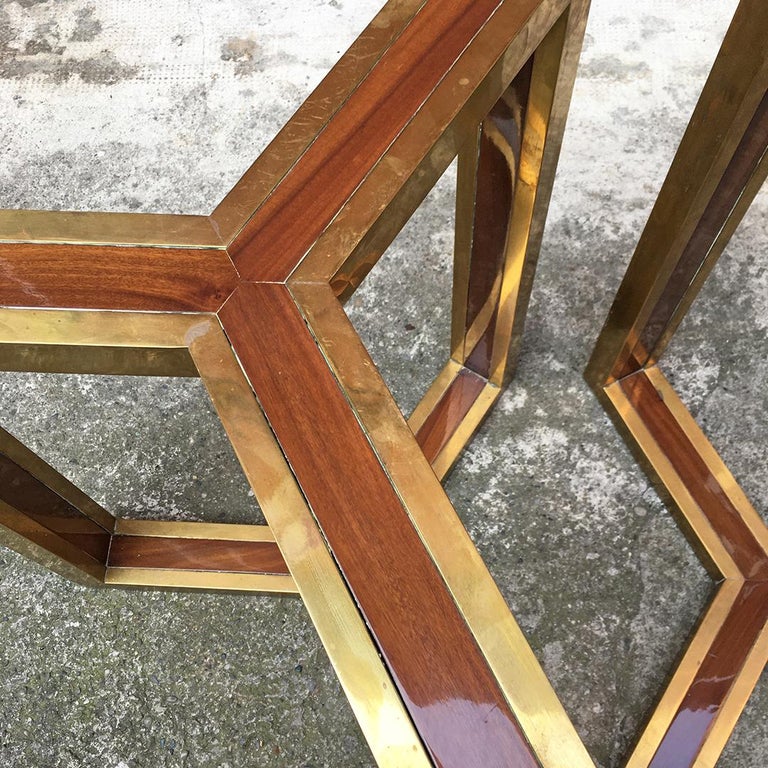 Italian Mid-Century Modern Brass and Wood Bases, 1980s at 1stDibs