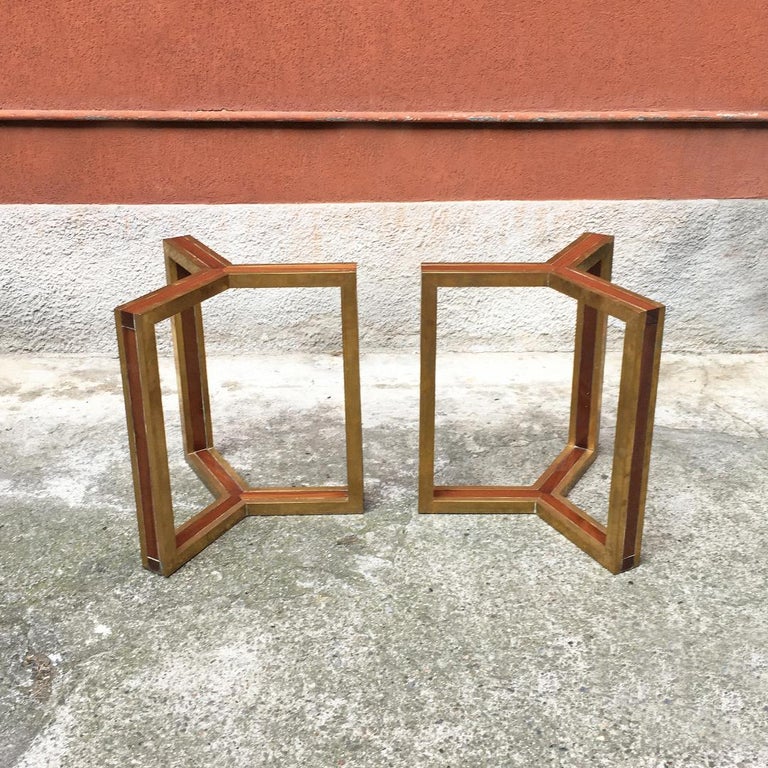 Italian Mid-Century Modern Brass and Wood Bases, 1980s at 1stDibs