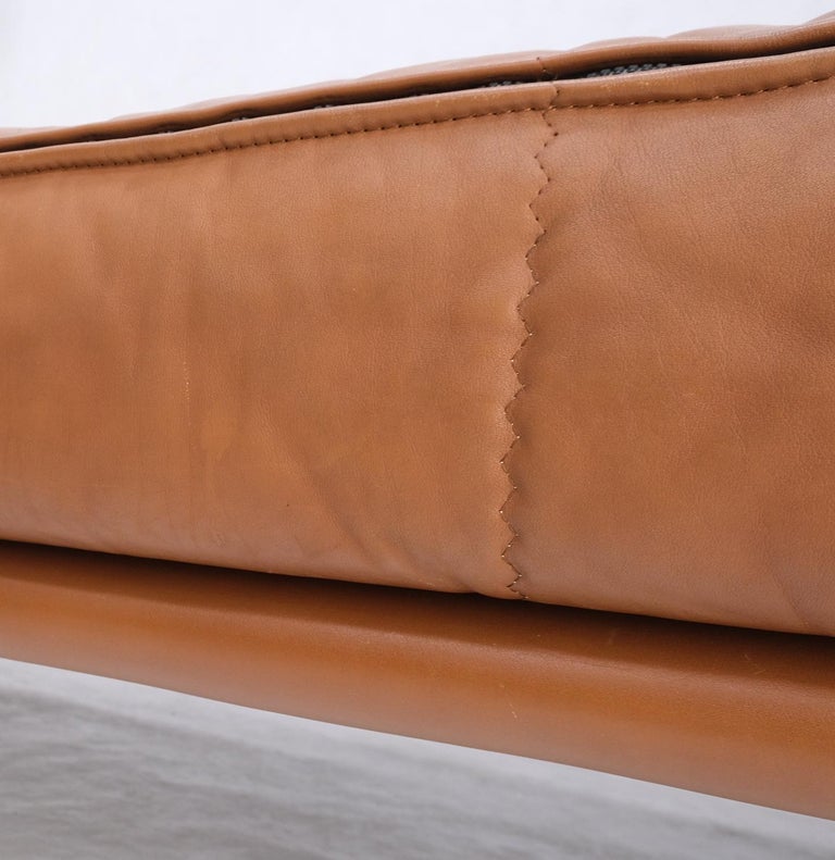Italian Mid-Century Modern Brown Leather Round Head Bolster Daybed Sofa ...