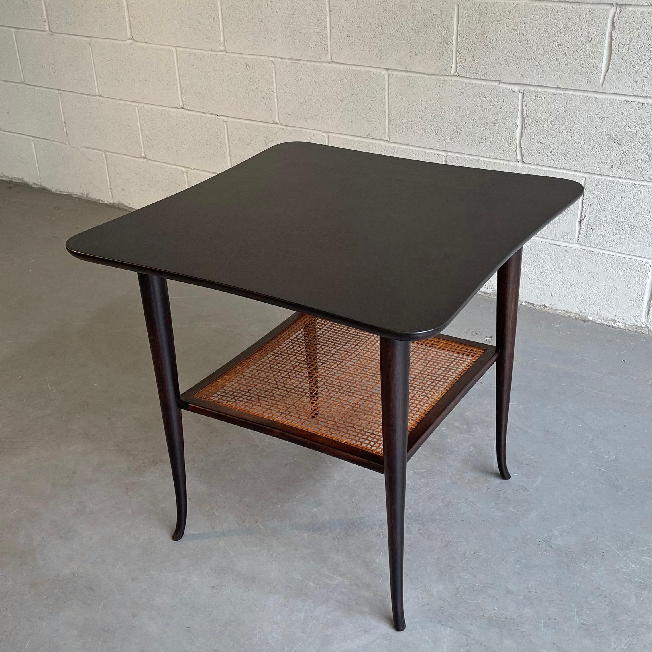 Italian Mid-Century Modern Caned Mahogany Side Table For Sale at 1stDibs