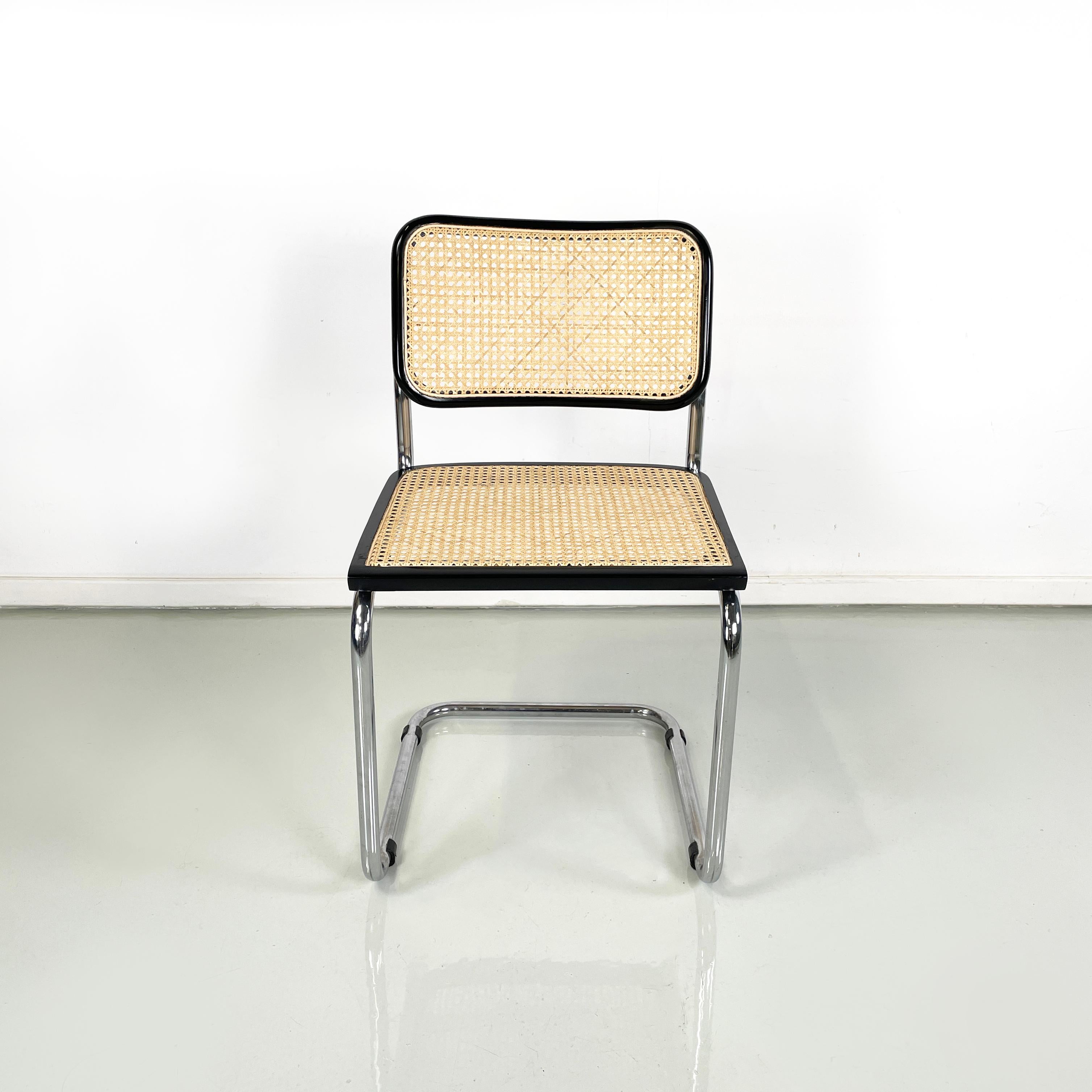 Italian mid-century modern Chairs in straw, black wood and steel, 1960s ...