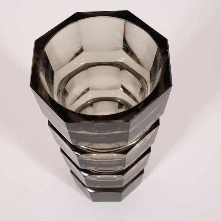 Italian Mid-Century Modern Conical Smoked Glass Octagonal Vase at 1stDibs