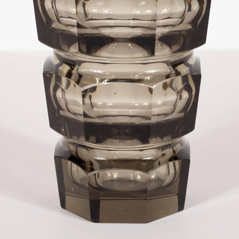 Italian Mid-Century Modern Conical Smoked Glass Octagonal Vase at 1stDibs