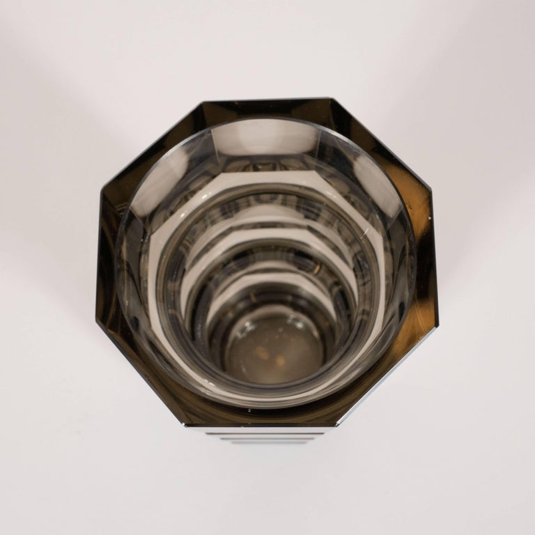 Italian Mid-Century Modern Conical Smoked Glass Octagonal Vase at 1stDibs