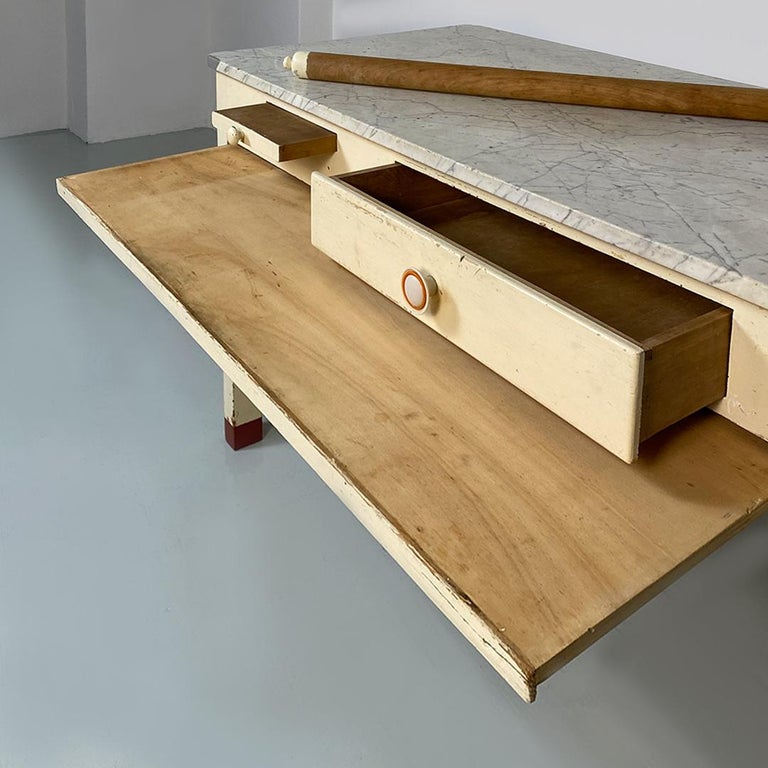 Italian Mid-Century Modern Cream Wood and Marble Kitchen Table, 1960s ...