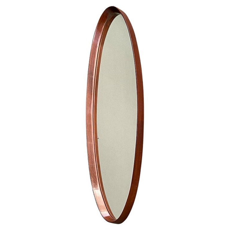 Italian Mid-Century Modern Elliptical Shaped Teak Mirror, 1960s at 1stDibs