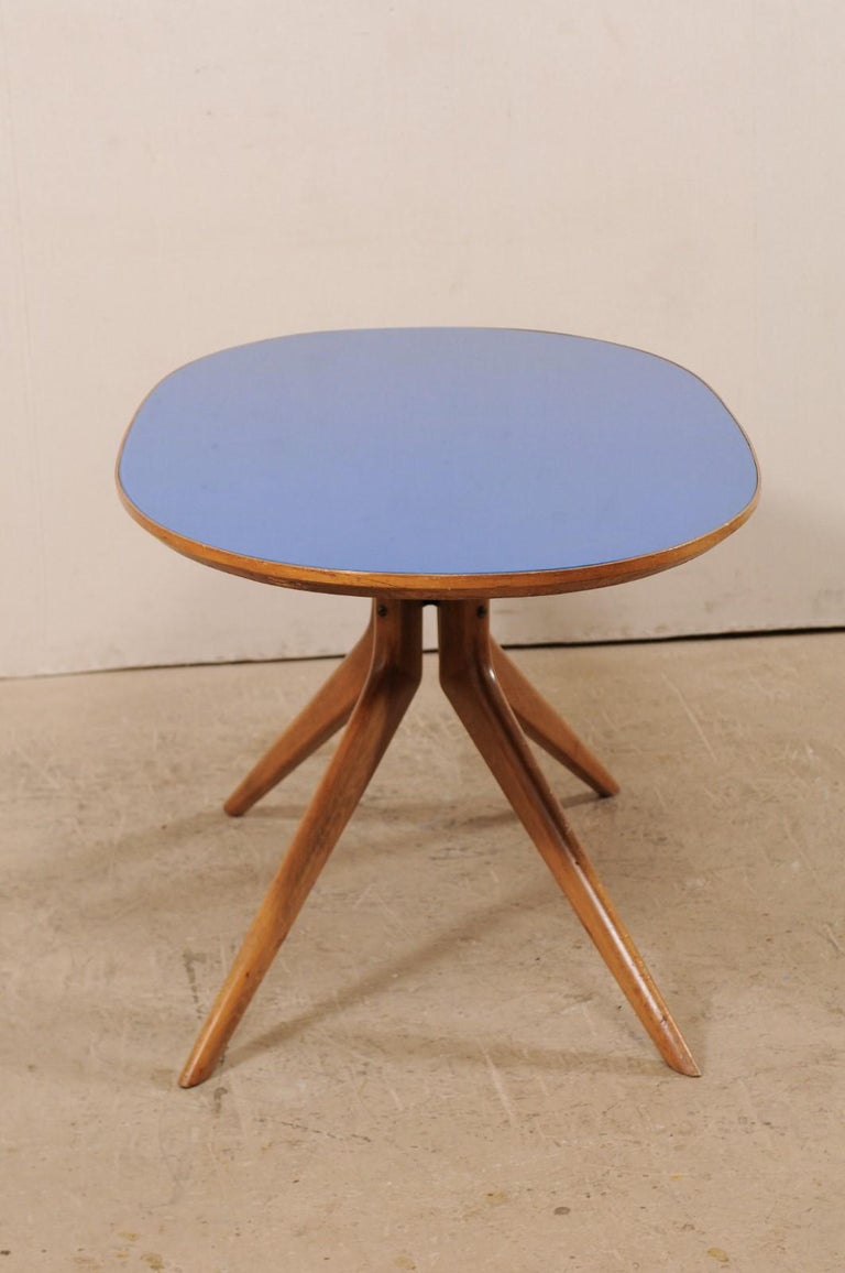 Italian Mid-Century Modern Elliptical Table with Retro Blue Top at 1stDibs