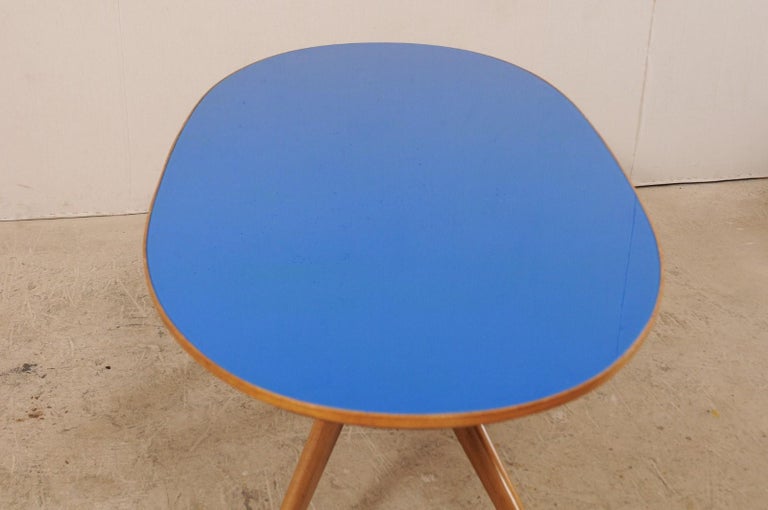 Italian Mid-Century Modern Elliptical Table with Retro Blue Top at 1stDibs