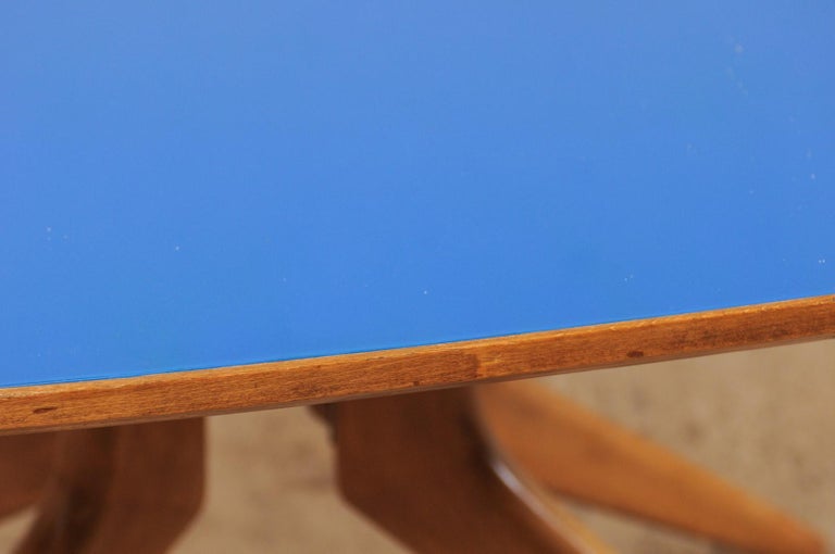 Italian Mid-Century Modern Elliptical Table with Retro Blue Top at 1stDibs