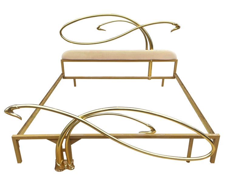 Italian Mid-Century Modern Hollywood Regency Brass King Size Bed with ...
